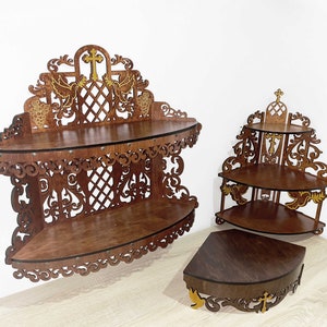 Walnut Display Wood Wall Shelf Display Icons Wooden Christian Altar ...