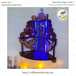 Wooden Altar LED Lights Corner Shelf Display Christian Catholic ...