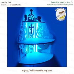 Corner Shelf LED Light Altar Wooden Display Christian Catholic Orthodox ...