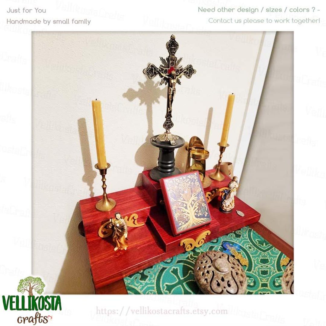 Prayer Stand Display Cross Crucifix Wood Altar Shelf Statue Christian ...