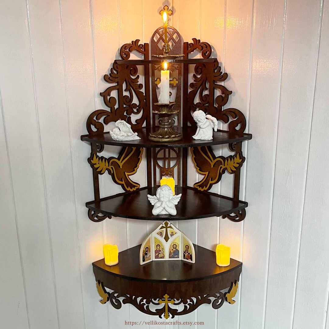Wooden Corner Altar Display: Catholic Orthodox Home Prayer Iconostasis ...