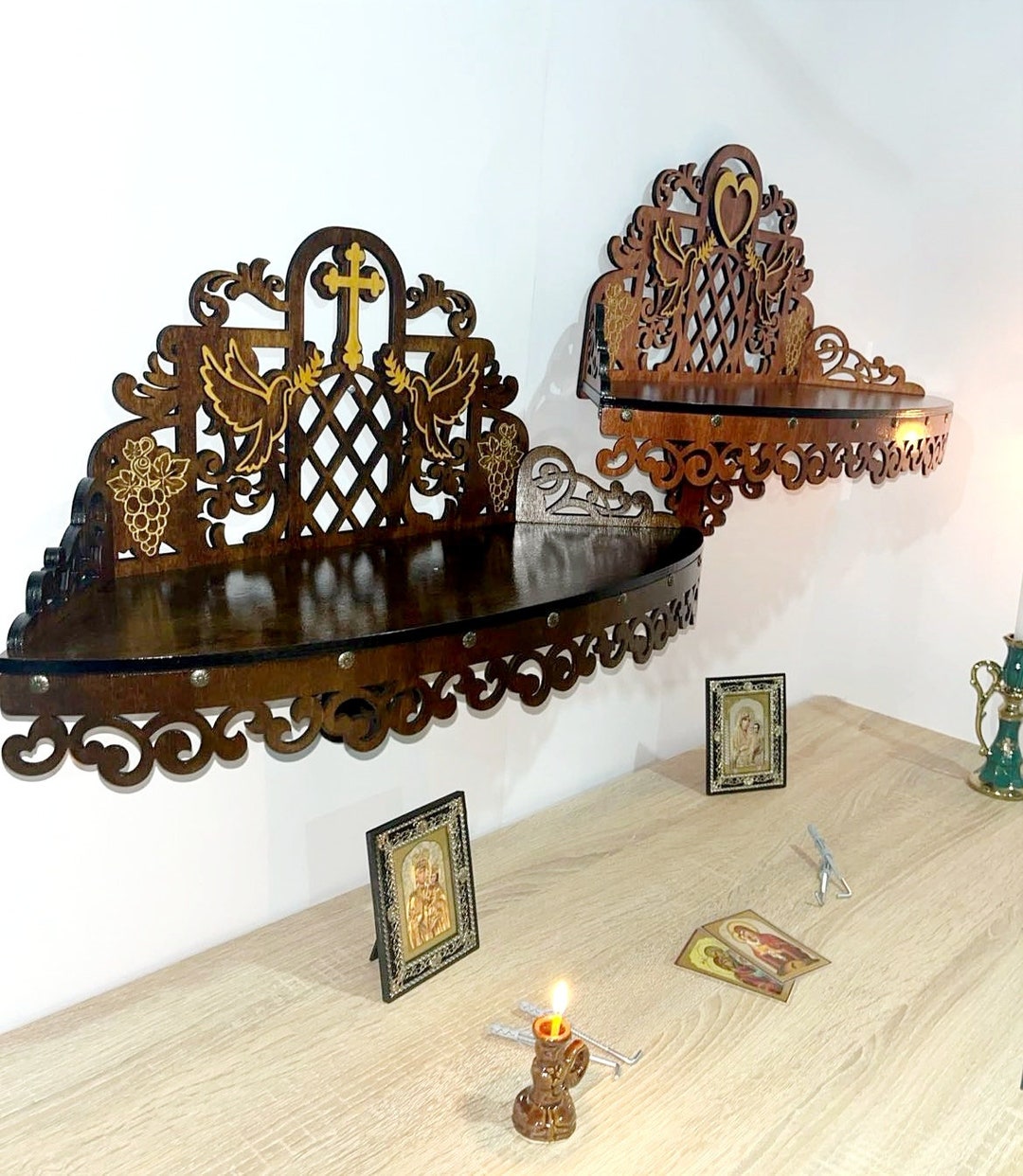 Wooden Float Wall Shelf Display Icons Christian Altar Wood Catholic ...