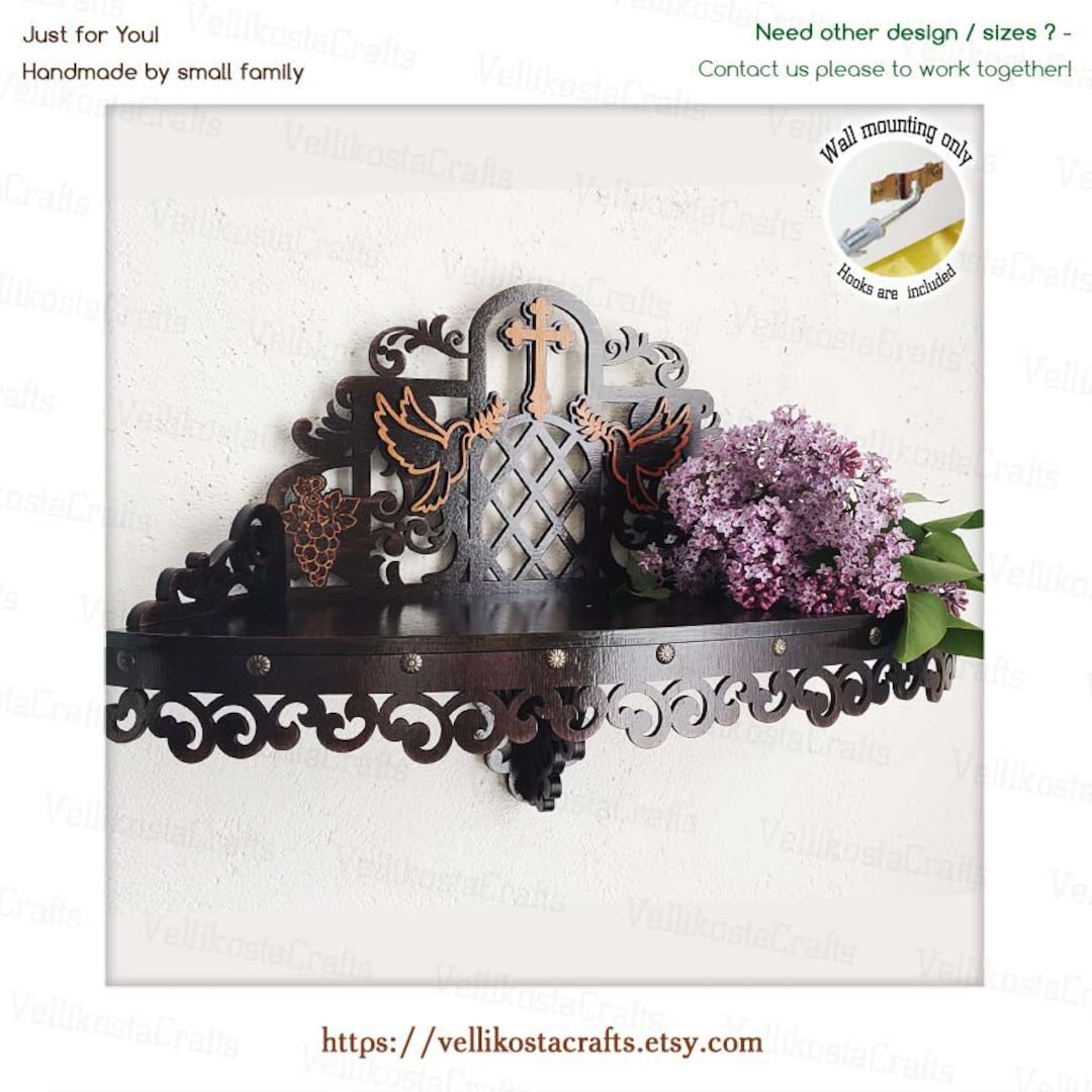 Wooden Walnut Display Wall Shelf Display Icons Christian Altar Wood ...