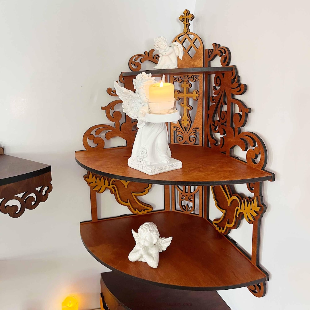 Wooden Corner Altar Shelf: Christian, Catholic, Orthodox Icon Display ...
