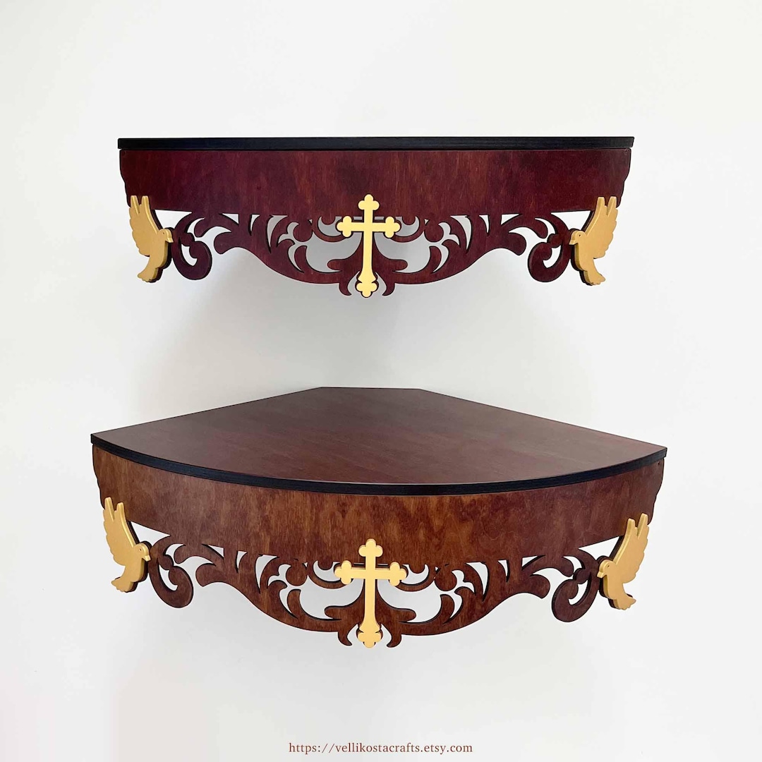 Elegant Wooden Corner Altar Shelf Iconostasis – Home Prayer Niche for ...
