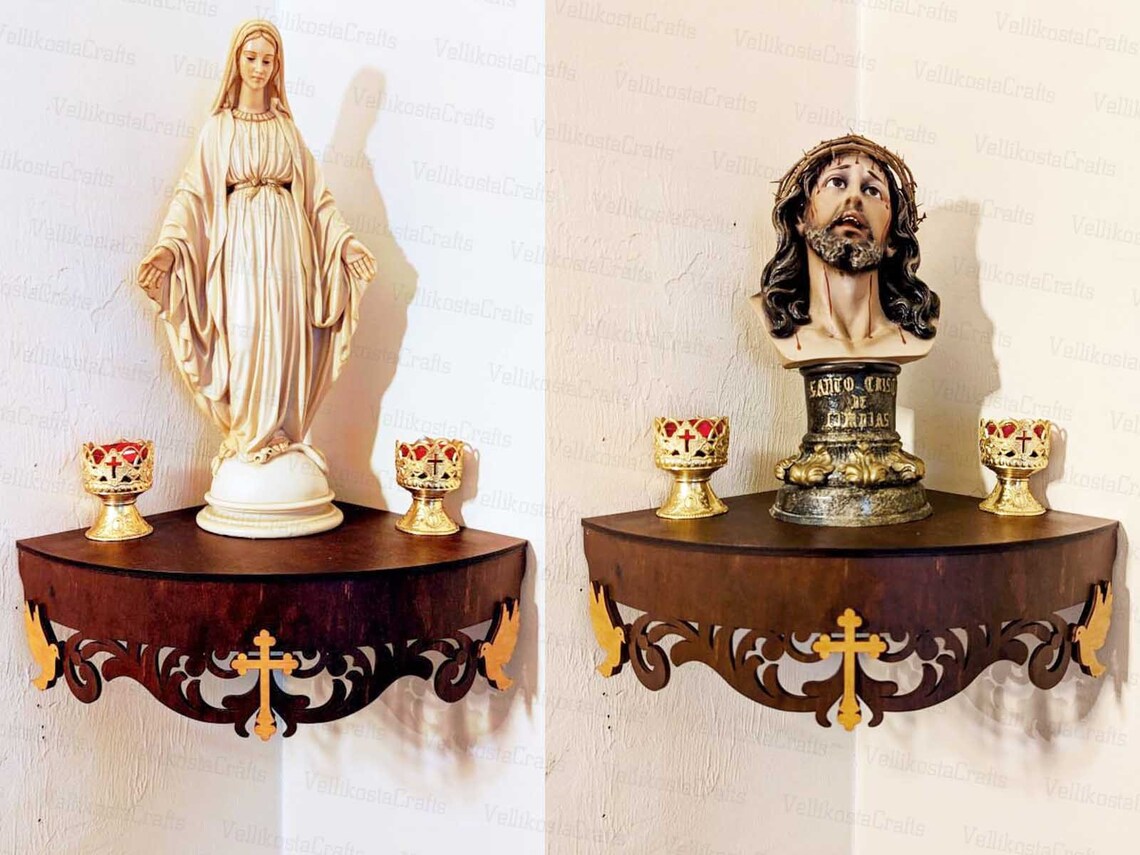 Corner Shelf Statue Display Jesus Christ God Lord Virgin Mary Angels ...