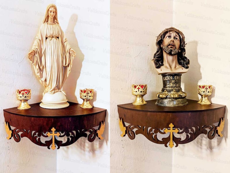 Corner Shelf Statue Display Jesus Christ God Lord Virgin Mary Angels ...