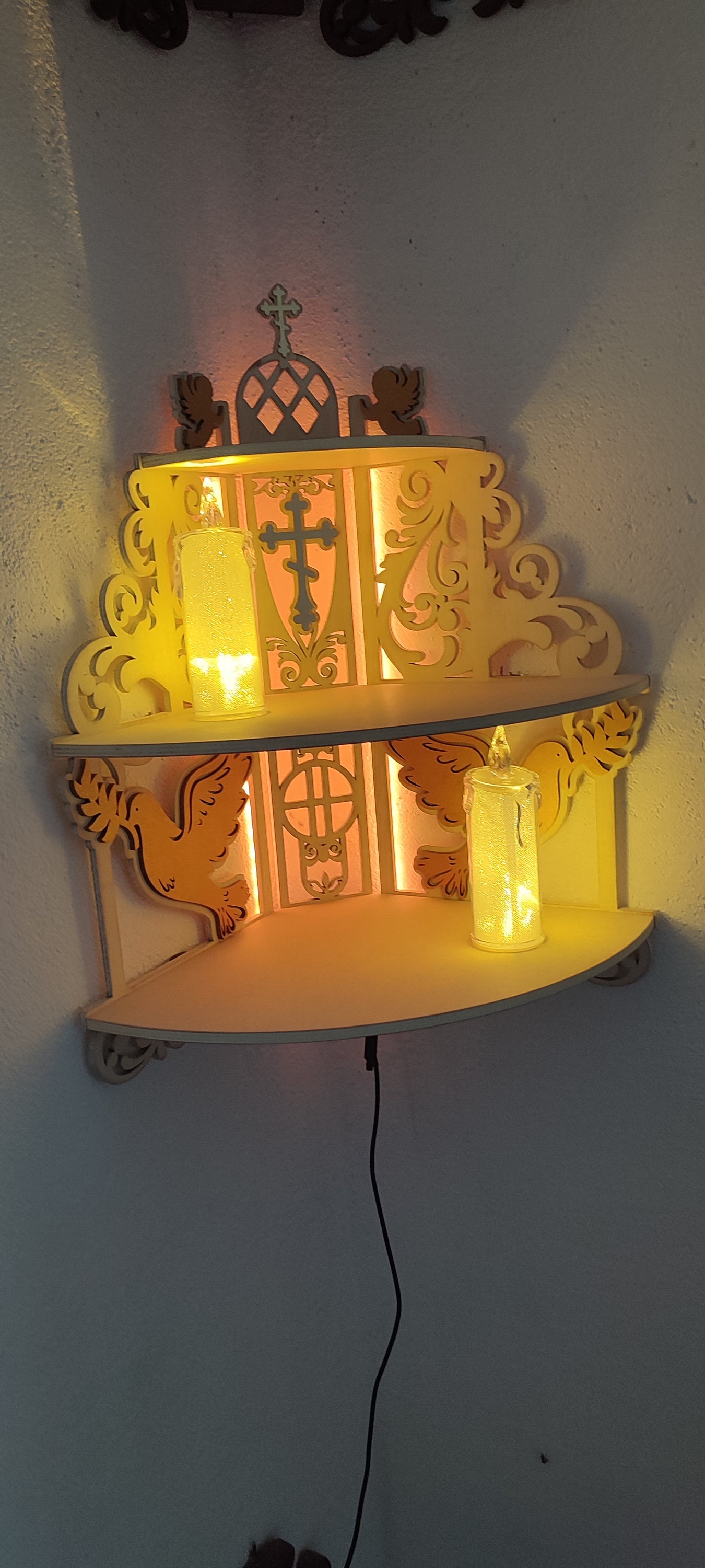 Corner Shelf Night Light Altar Wooden Display Christian - Etsy