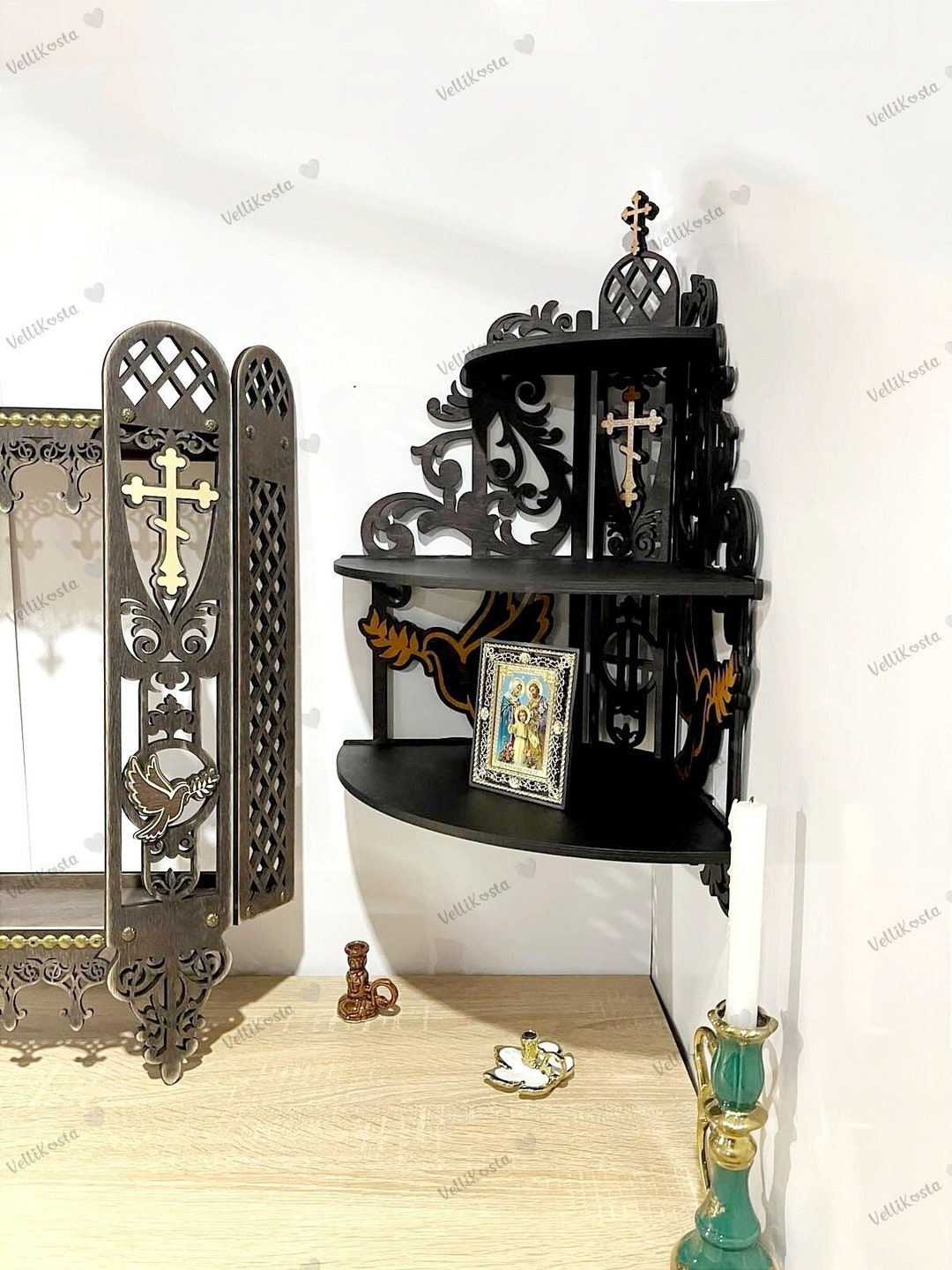 Corner Shelf Wooden Altar Wood Display Christian Catholic Orthodox Home ...