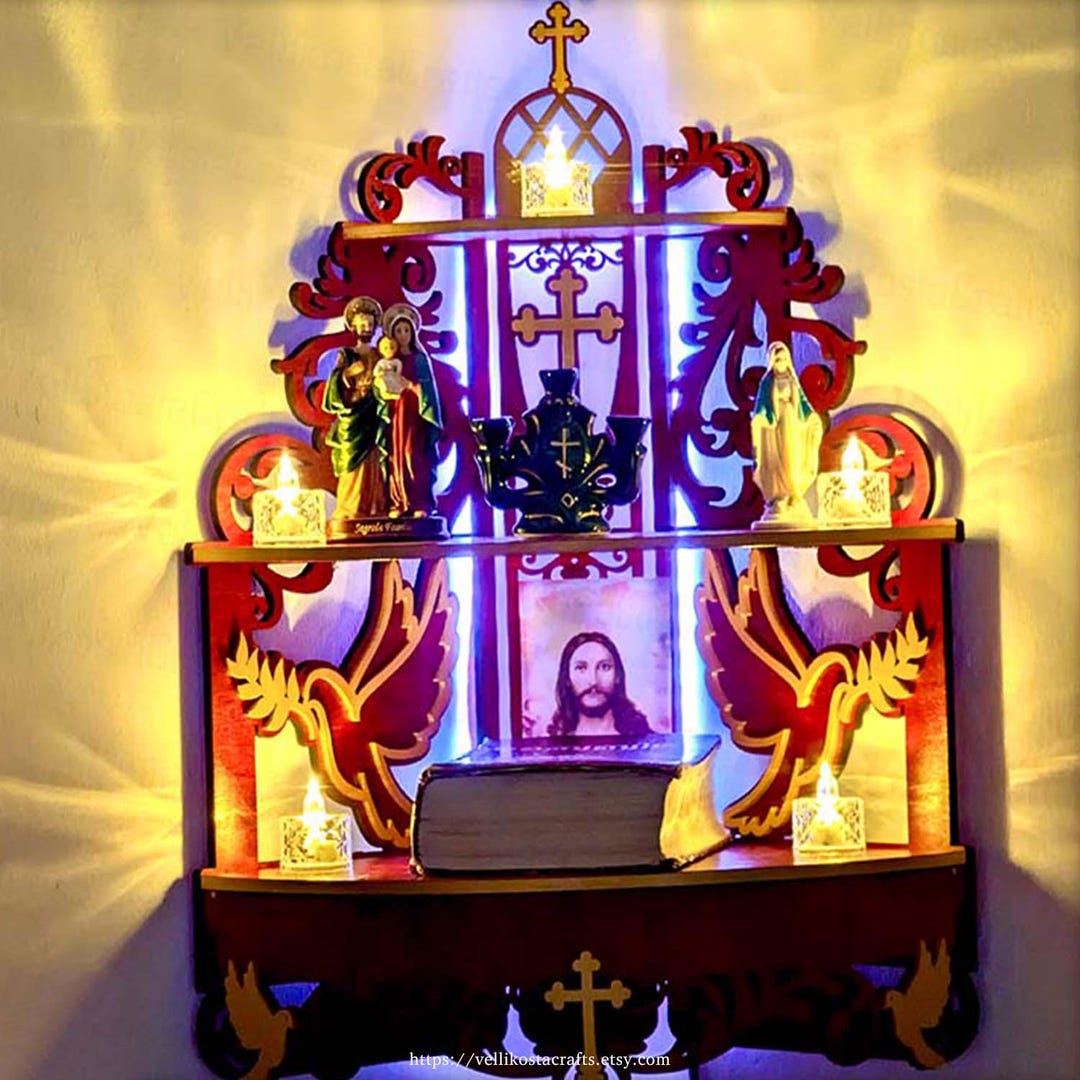 Luxury Wooden Corner Altar Shelf – Iconostasis Display for Christian ...