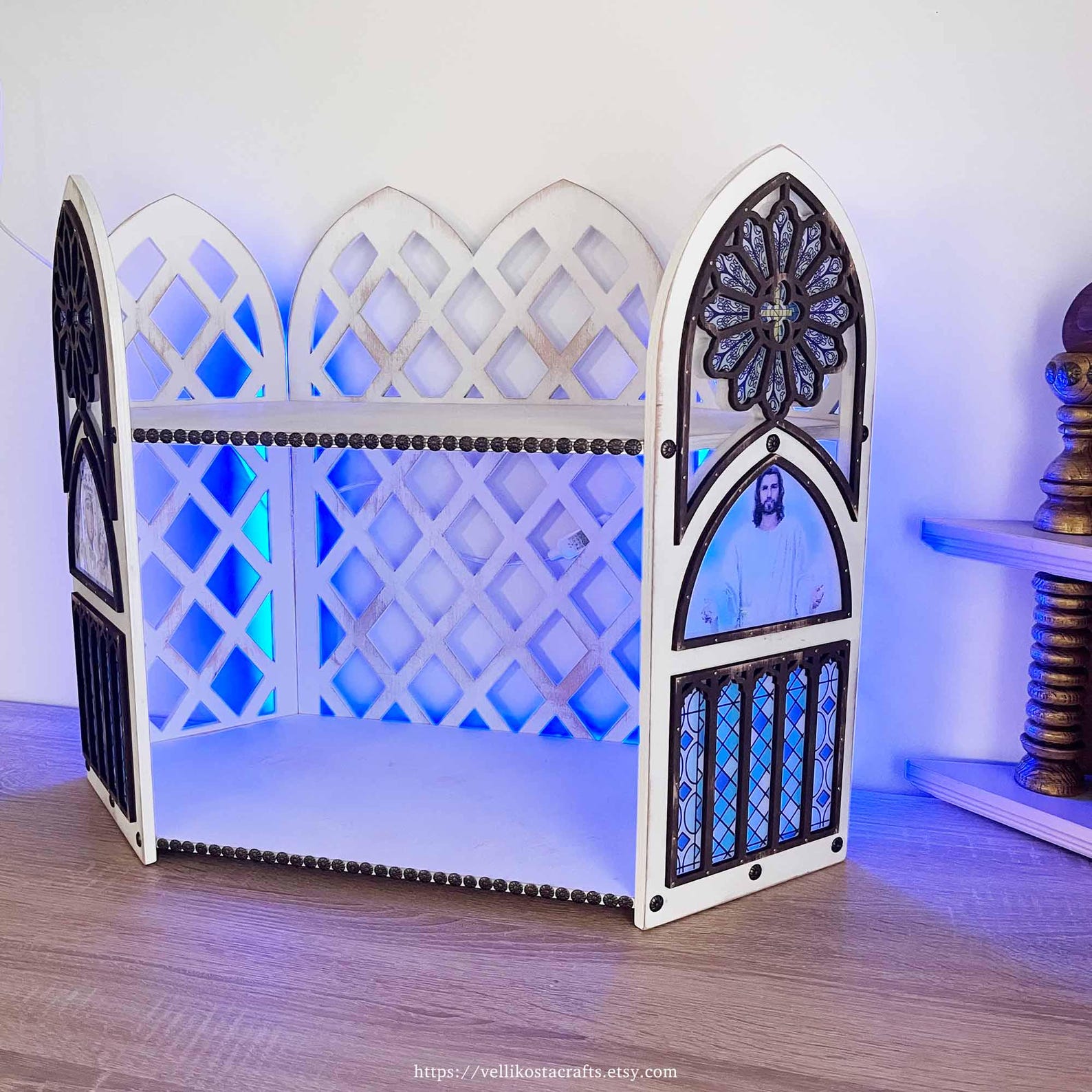 Wooden Iconostasis Shelf: Cathedral Altar Stained Acrylic Glass Icon ...