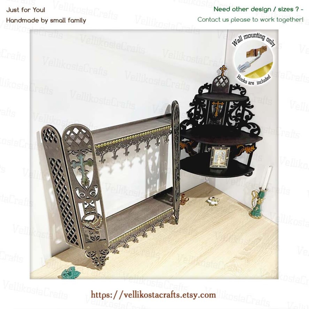 Large 2 Shelves Display Float Shelves Display Iconostasis Wood Wall ...