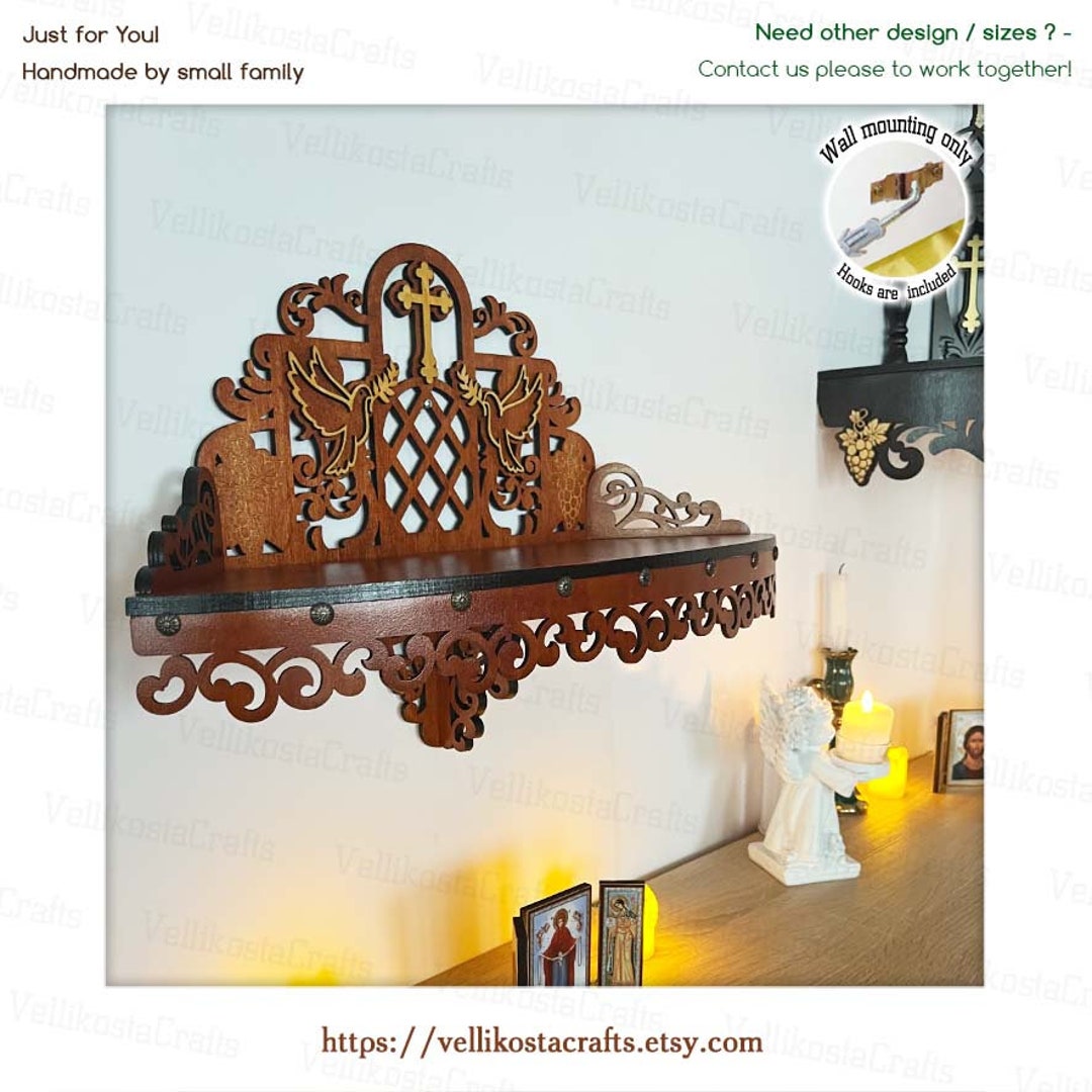 Shelf Float Display Icons Wall Wooden Walnut Christian Altar Wood ...