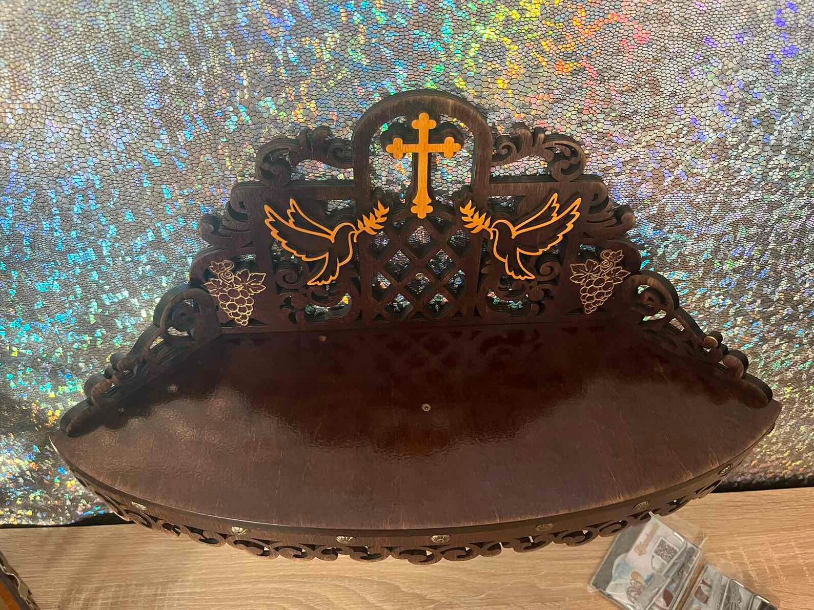 Wooden Walnut Display Wall Shelf Display Icons Christian Altar Wood ...