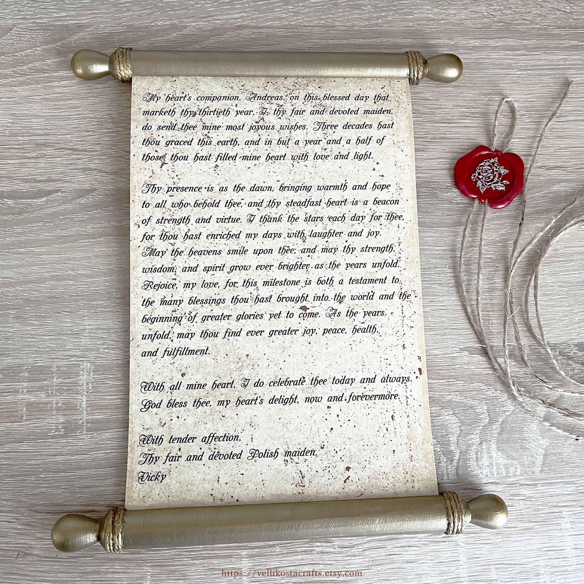 Custom Paper Scroll Love Letter – Wedding Vow Keepsake With Wood Rods ...
