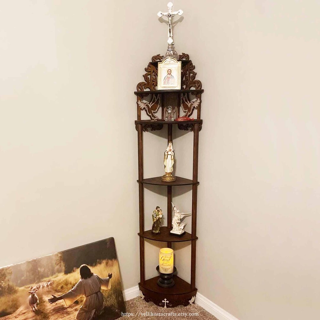 Wooden Corner Iconostasis Rack – Catholic & Orthodox Altar Shelf ...