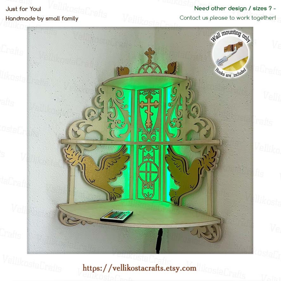Corner Shelf LED Light Wood Display Altar Christian Catholic Orthodox ...