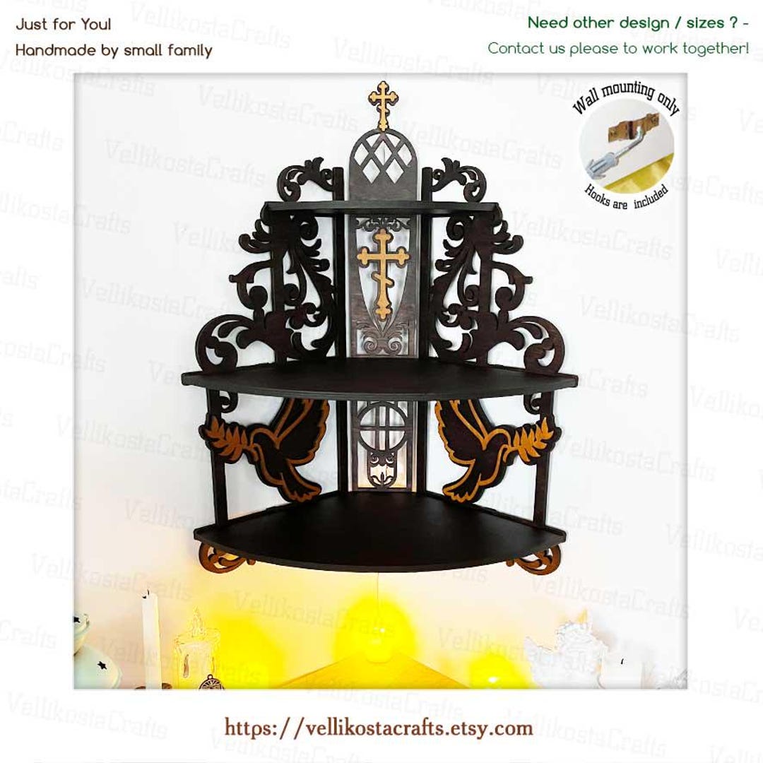 Corner Shelf Altar Wood Display Christian Catholic Orthodox Home Prayer ...