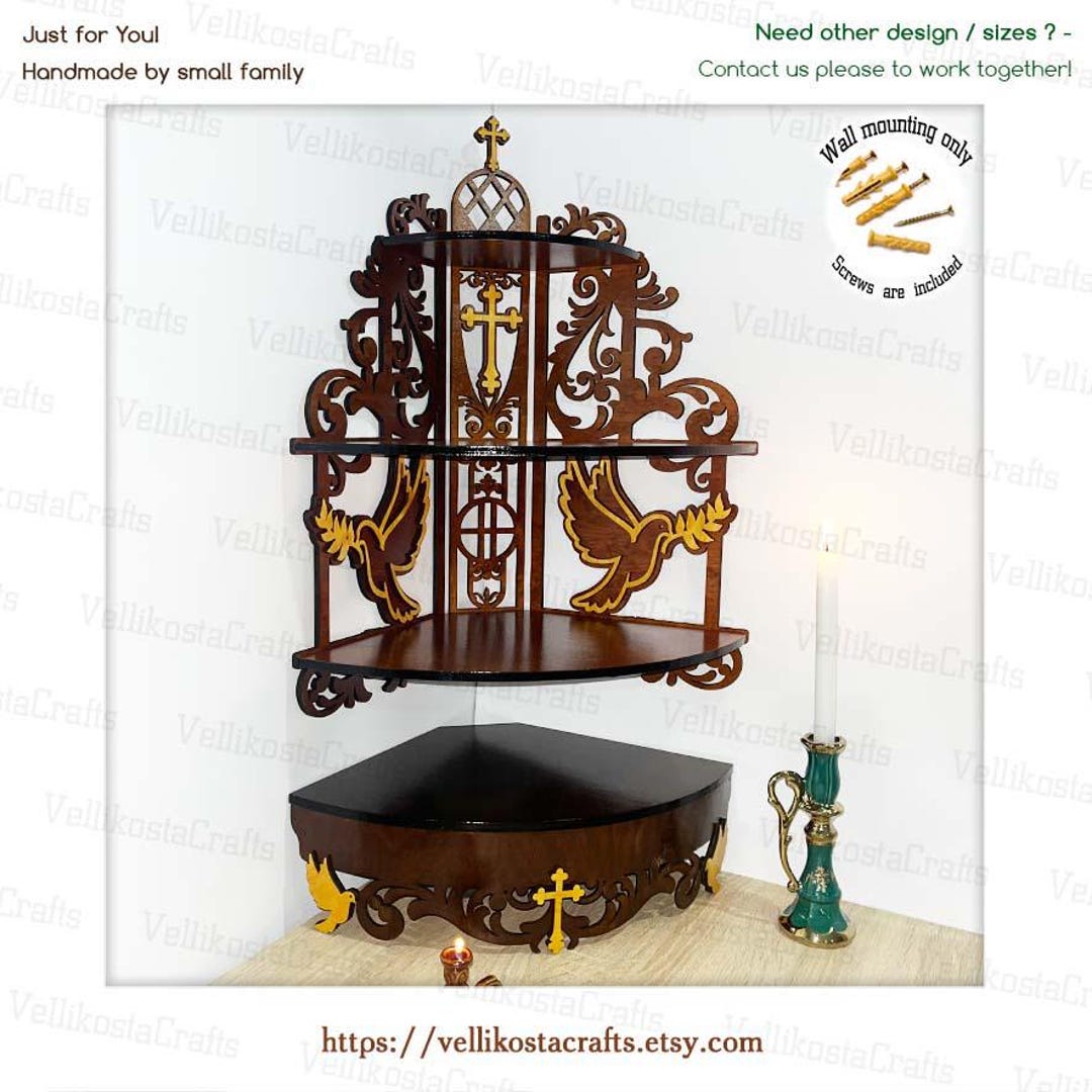Christian Wood Corner Altar Shelf Catholic Orthodox Home Prayer Corner ...