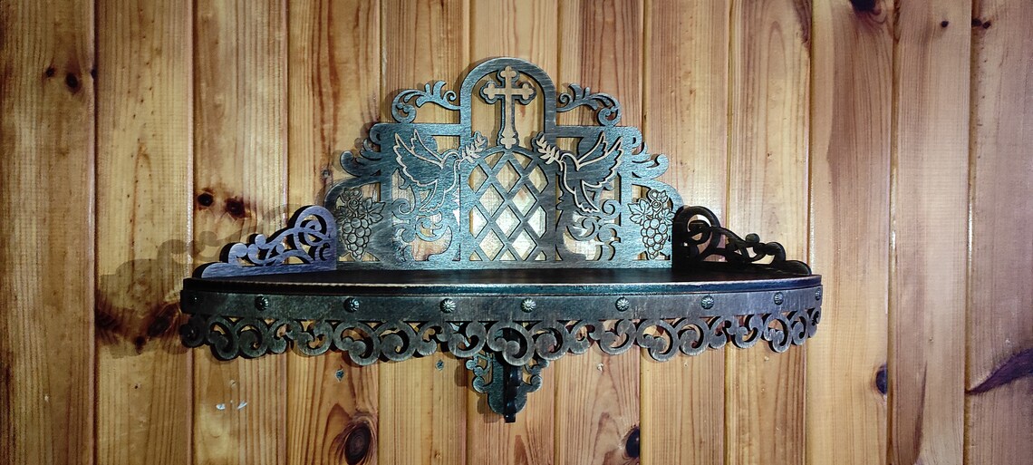 Wooden Walnut Display Wall Shelf Display Icons Christian Altar Wood ...