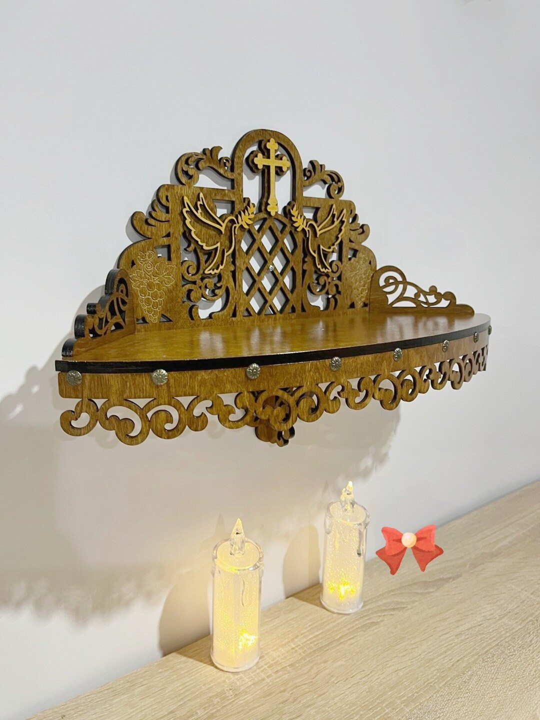 Walnut Display Wood Wall Shelf Display Icons Wooden Christian Altar ...