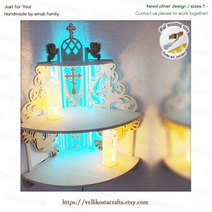 Corner Shelf Altar LED Light Wooden Display Christian Catholic Orthodox ...