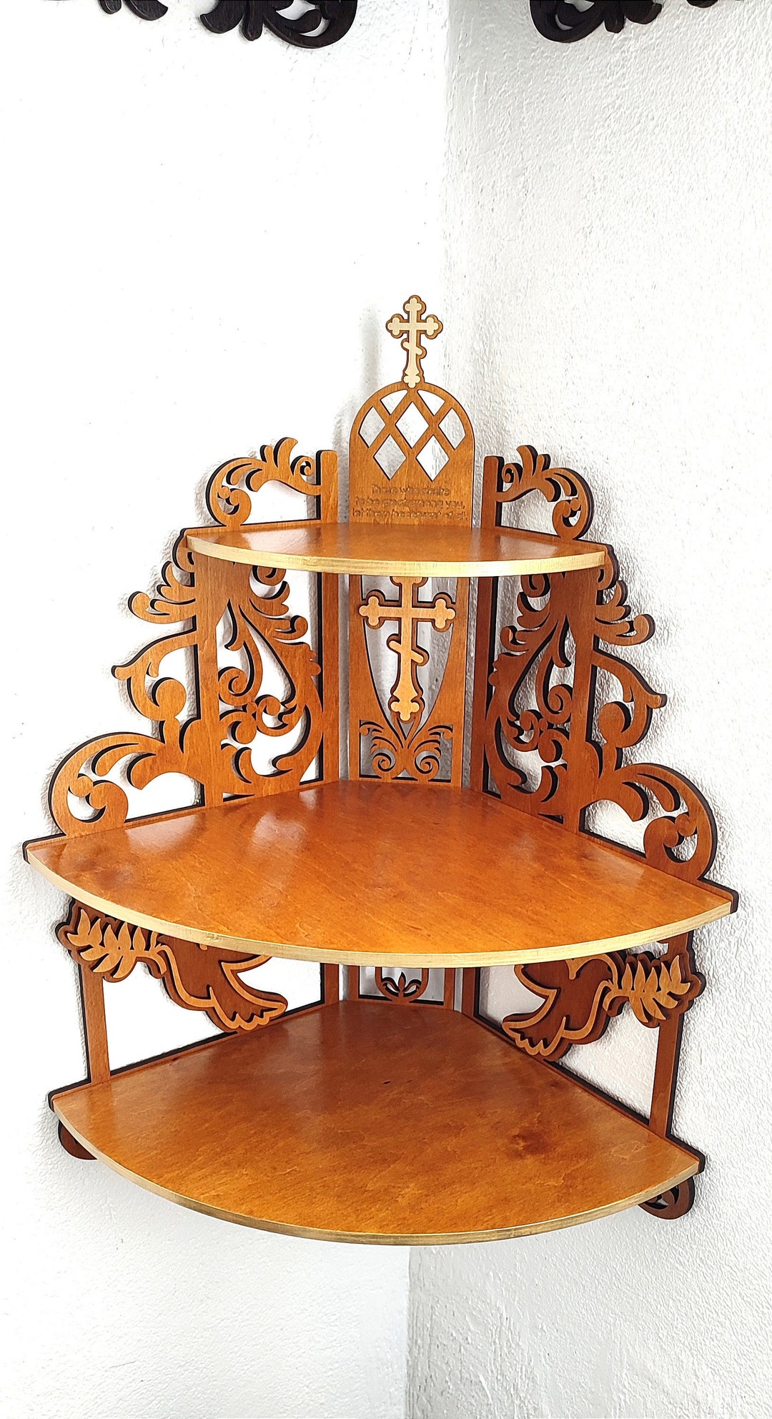 Corner Shelf Altar Wooden Display Christian Iconostasis Shelf Catholic ...