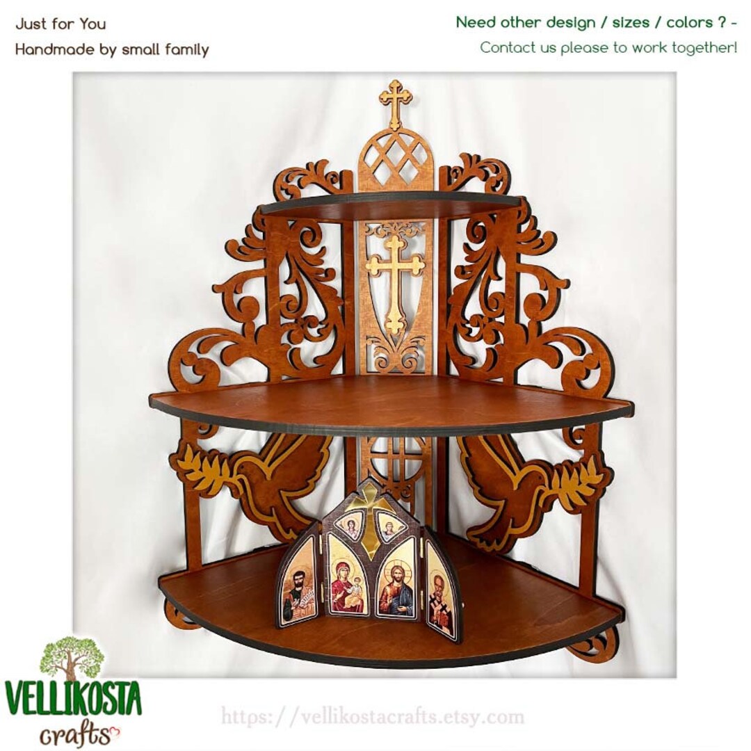 Corner Shelf Altar Wood Display Christian Catholic Orthodox Home Prayer ...
