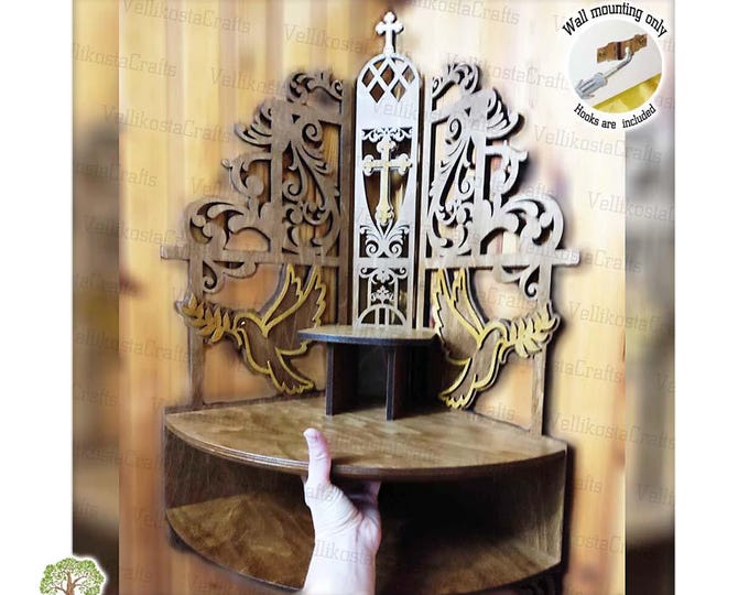 Wood Corner Altar 3 Shelves Wooden Display Christian Catholic Orthodox ...
