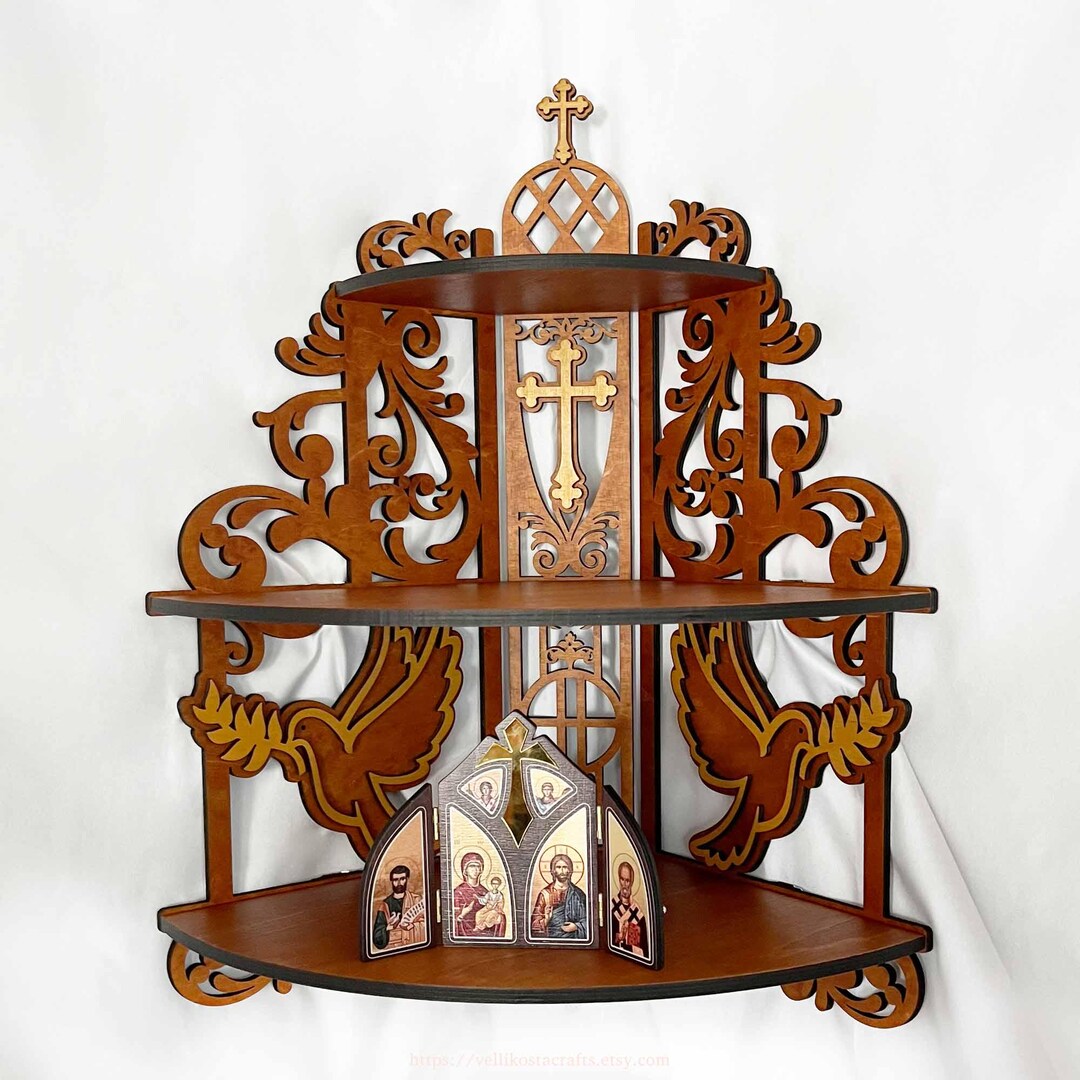 Wooden Corner Altar Shelf: Christian, Catholic, Orthodox Icon Display ...