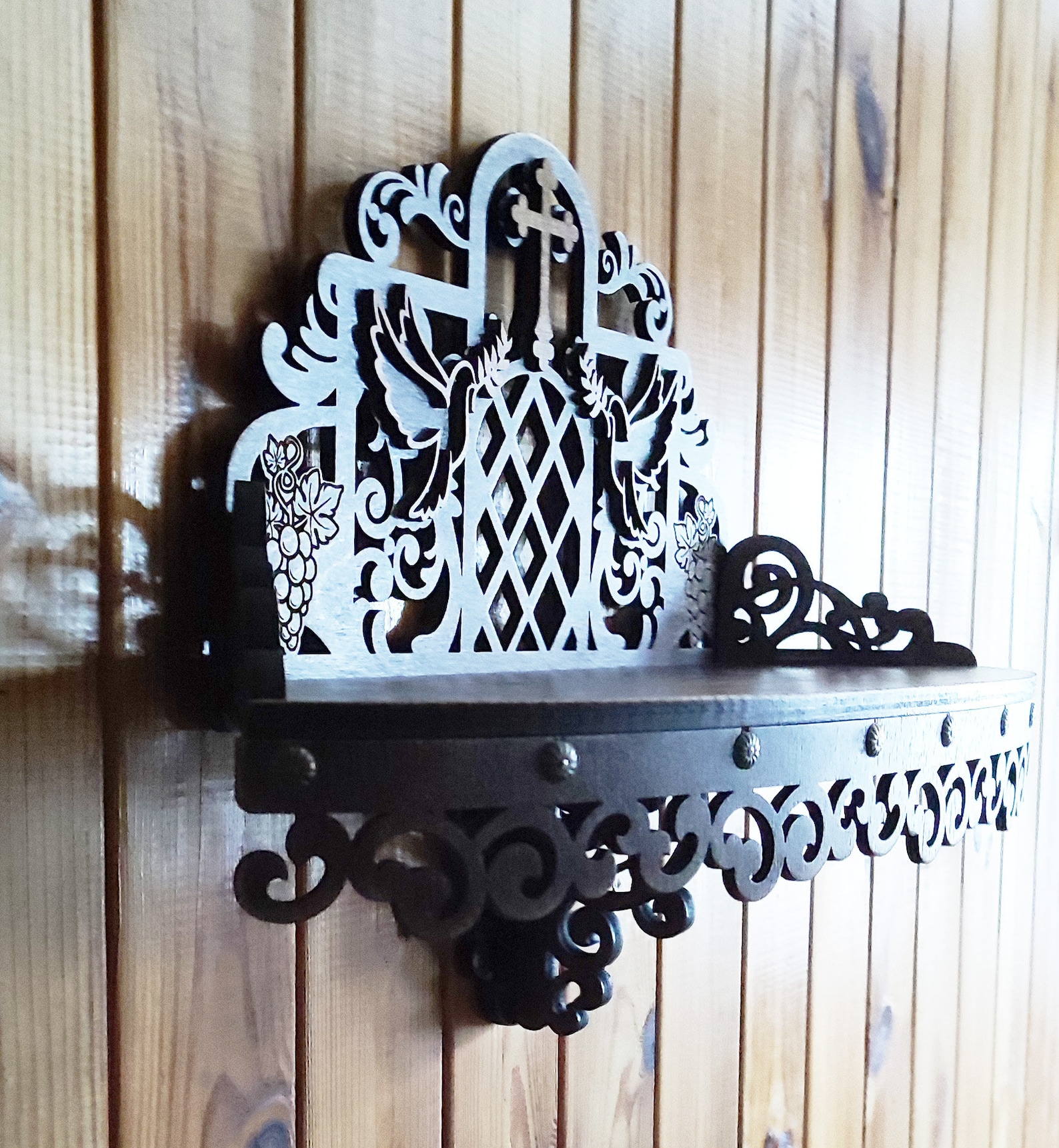 Wooden Walnut Display Wall Shelf Display Icons Christian Altar Wood ...