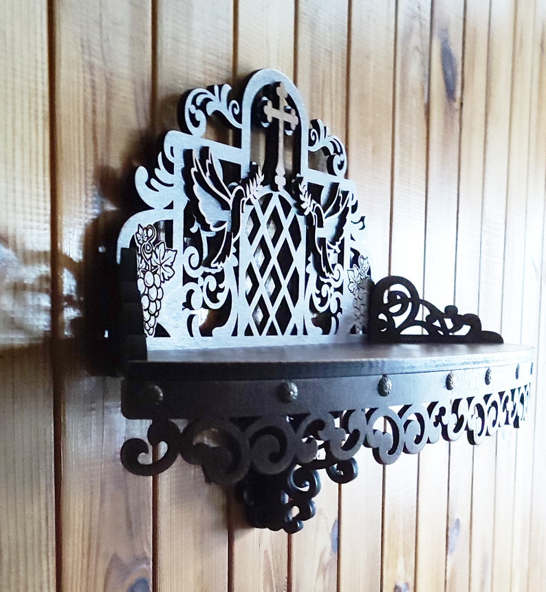 Wooden Walnut Display Wall Shelf Display Icons Christian Altar Wood ...