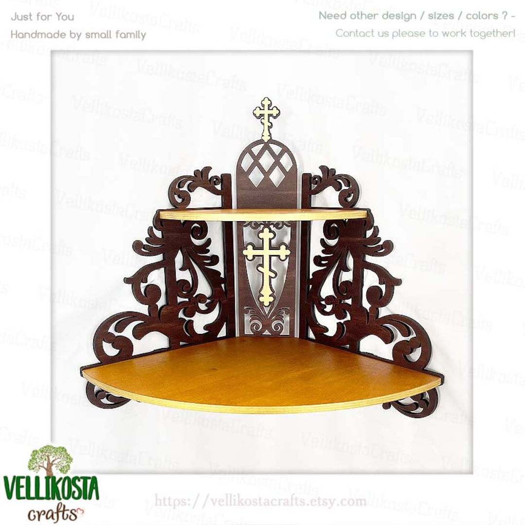 Wood Corner Shelf Home Altar Wooden Display Christian Catholic Orthodox ...