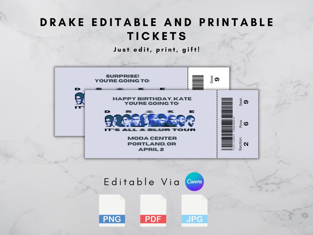 Drake Tickets Printable Template, It's All a Blur Tour, Digital ...