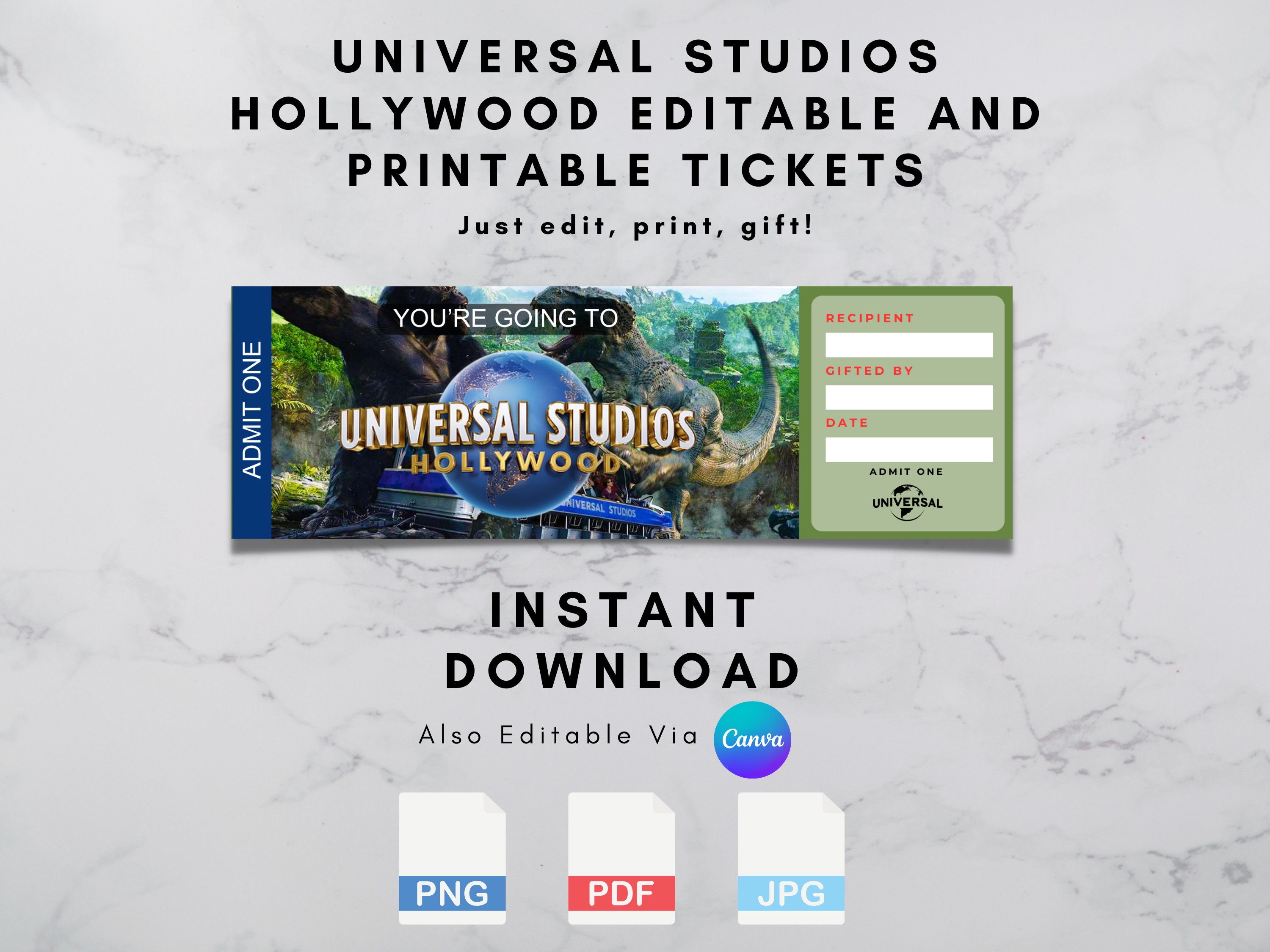 Universal Studios Hollywood Printable Tickets, Canva Editable Surprise ...