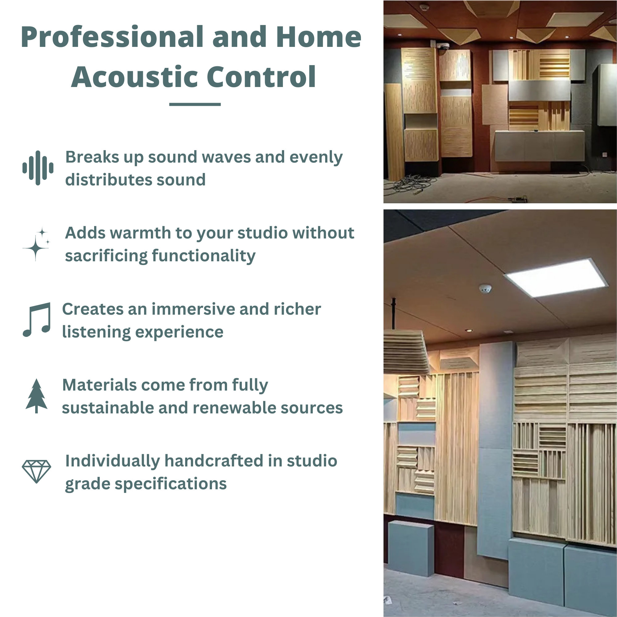 Wood Acoustic Diffuser Panel 2'x2'x2.5" - Acoustic Art Sound Diffuser ...