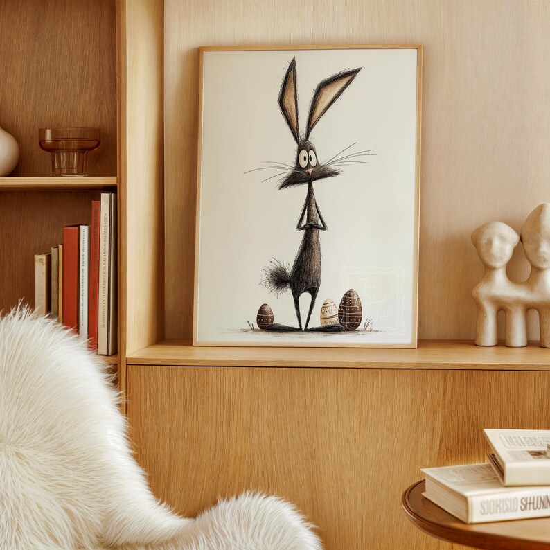 Easter Bunny Wall Art Digital Download, Whimsical Rabbit Illustration ...