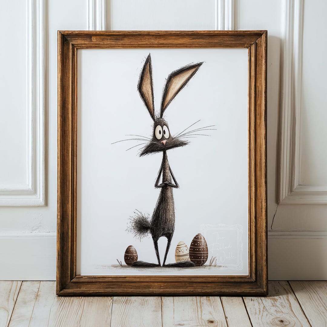 Easter Bunny Wall Art Digital Download, Whimsical Rabbit Illustration ...