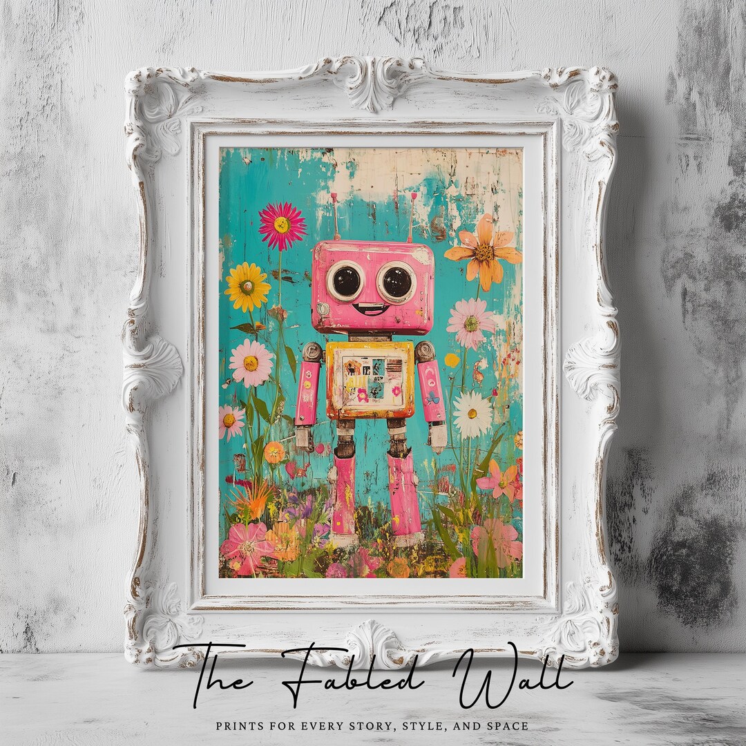 Retro Robot Wall Art | Retro Bot Garden | Printable Wall Art | Colorful ...