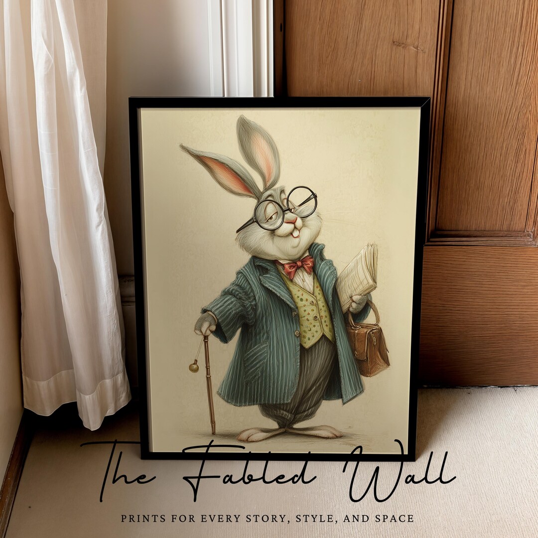 Scholarly Rabbit Art | Vintage Animal Illustration | Whimsical ...