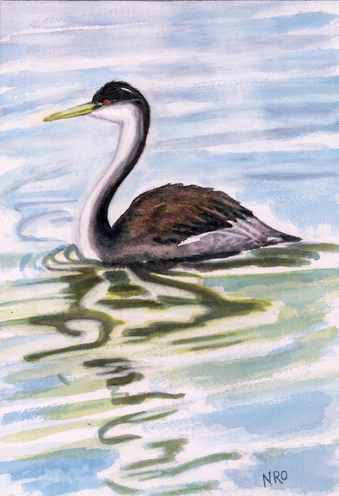 Grebe Sea Bird Watercolor, Instant PRINTABLE Digital Download, Beach ...