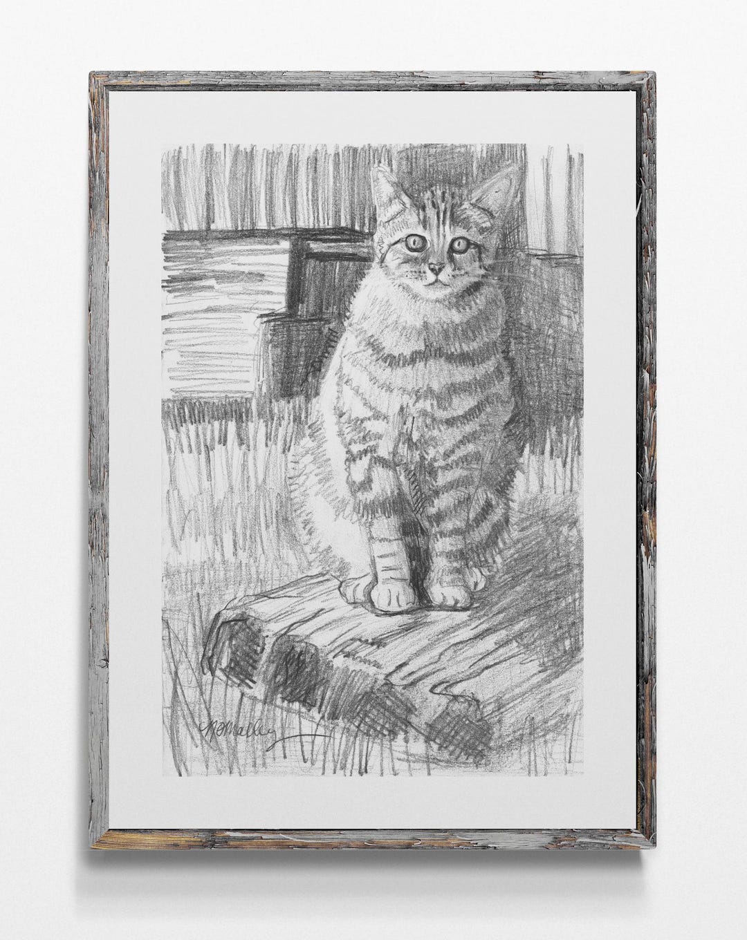 Tabby Cat Sketch Cat PRINTABLE Wall Art Black and White Pet Digital ...