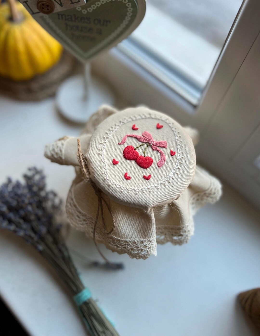 Embroidered Jar Cover Cherry Pattern Mason Jar Kitchen Decor - Etsy
