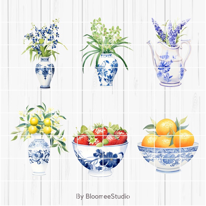 Chinoiserie Blue Jars,watercolor Clipart,watercolor Ginger Jars ...