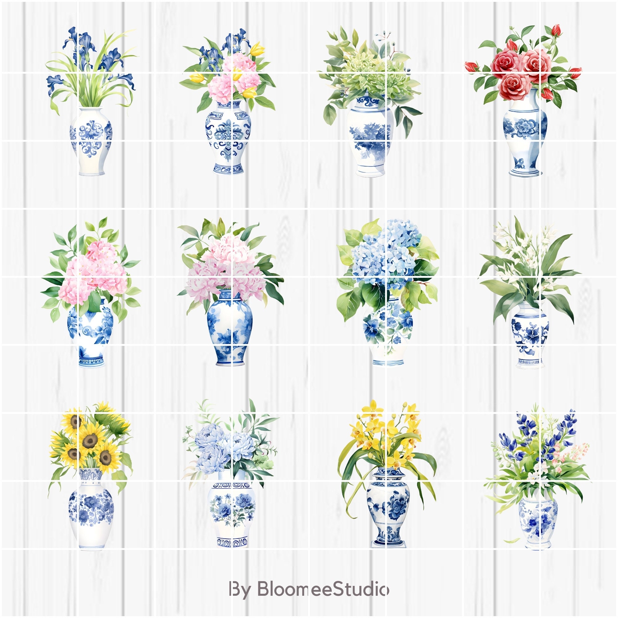 Chinoiserie Blue Jars,watercolor Clipart,watercolor Ginger Jars ...