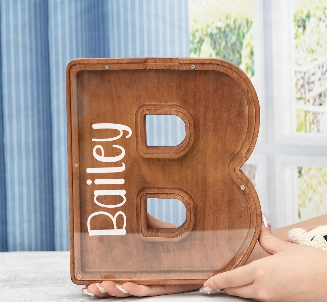 Personalized Wooden Initial Piggy Bank: Engraved Name Coin Bank - Etsy