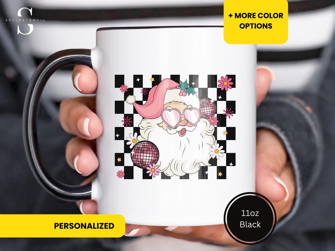 Retro Pink Santa Mug, Santa Mug, Christmas Mug Gift, Santa Coffee Mug ...