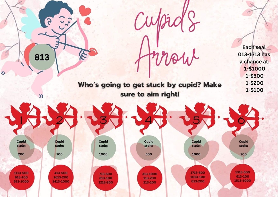 Cupids Arrow Bingo Board - Etsy