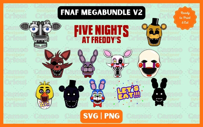 Five Nights at Freddy's V2 Bundle PNG SVG Designs Vector Ready to Print ...