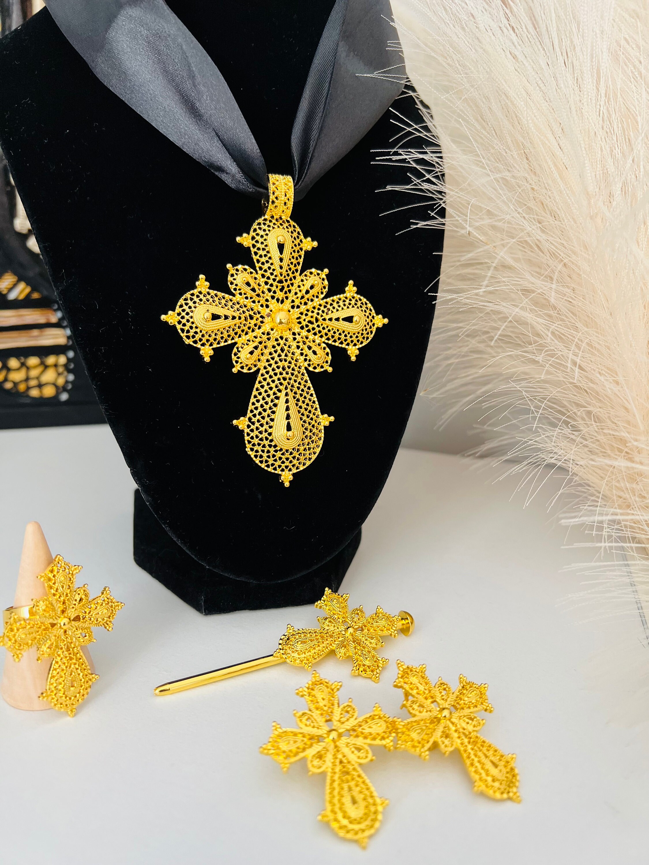 Gold Plated Cross Jewelry Set - Ethiopian/eritrean Holiday, Wedding ...